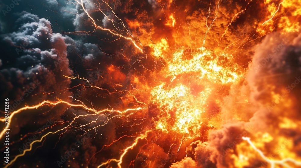 A powerful explosion of orange and yellow lightning. Perfect for adding ...