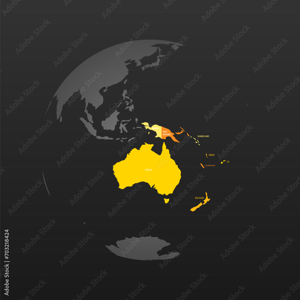 Political map of Australia. Yellow colored land with country name ...