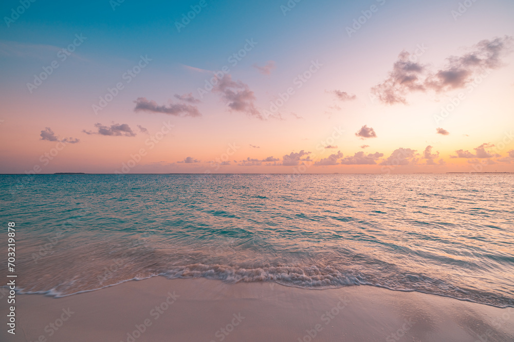 Sea sand sky concept, sunset colors clouds beachfront horizon. Inspire ...