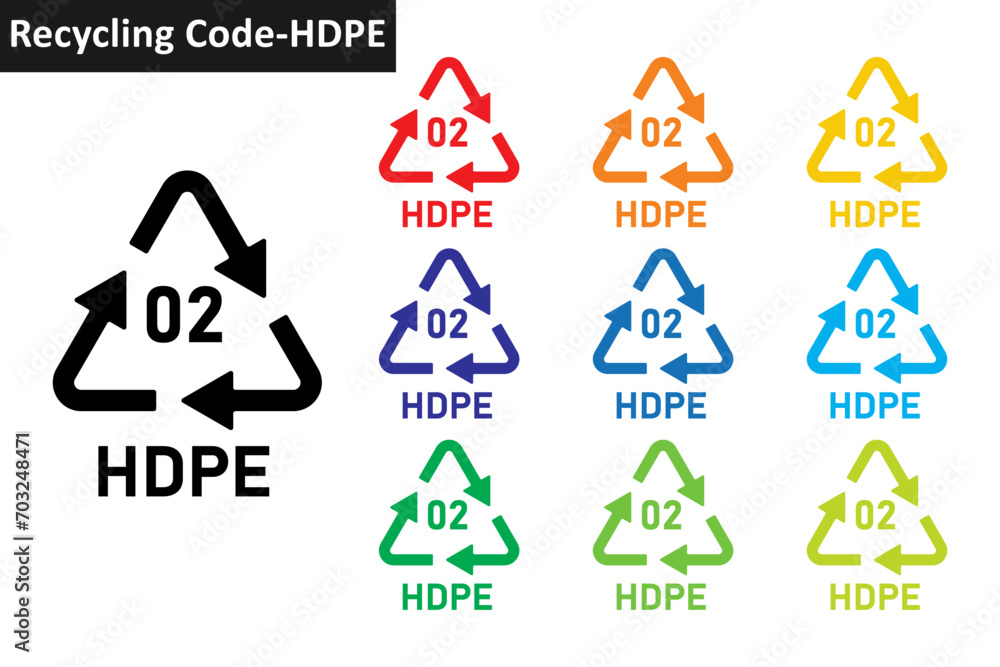 HDPE plastic recycling code icon set. Plastic recycling symbols 02 HDPE ...