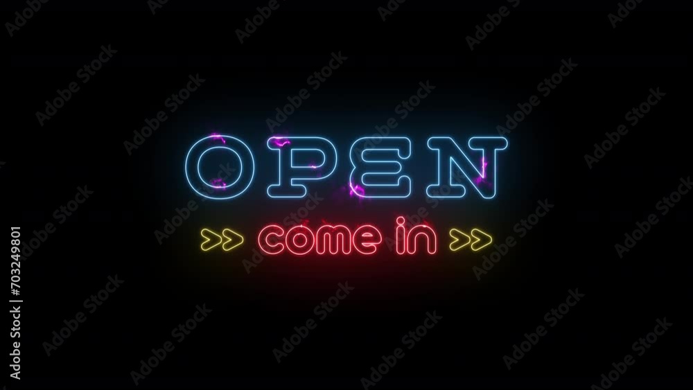 Vibrant 'Open' Motion Graphic: Seamless loop of animated sign ...