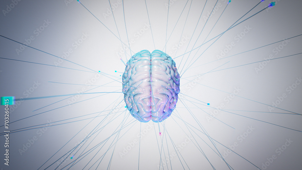 Translucent brain with neural connections and sparkling synapses on a ...