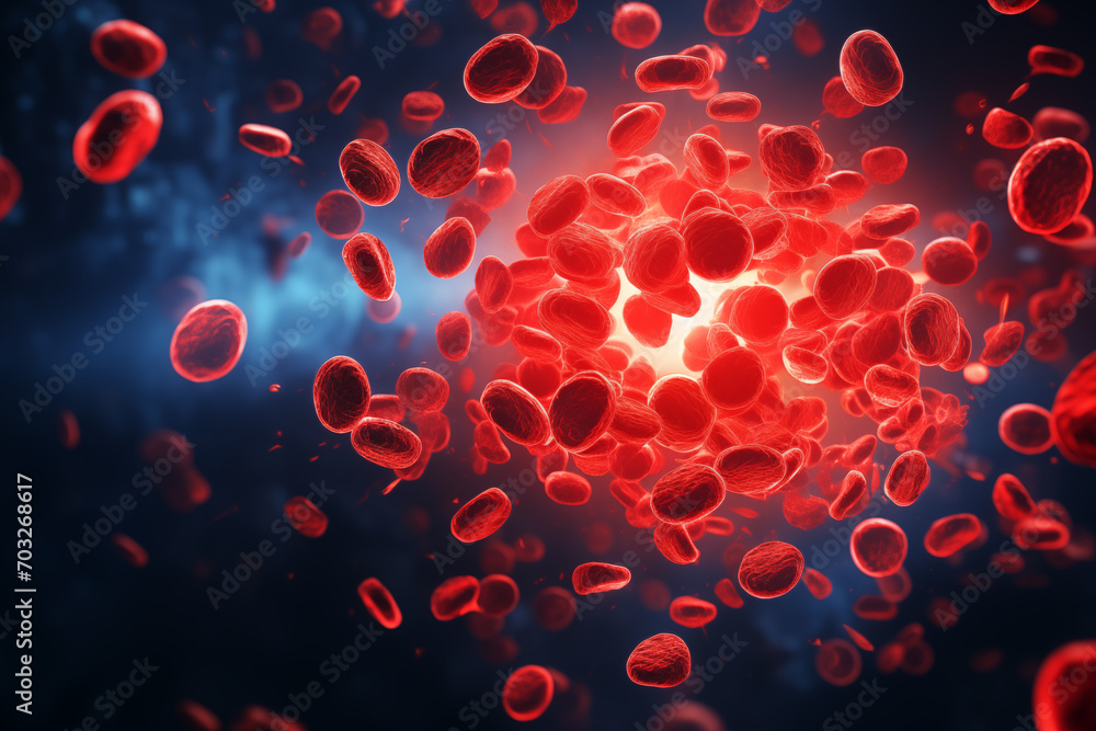 Red blood cells or erythrocytes and platelet flowing in blood vessle ...