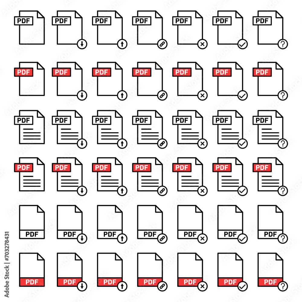 Vecteur Stock pdf file icon set. export report document in pdf format ...