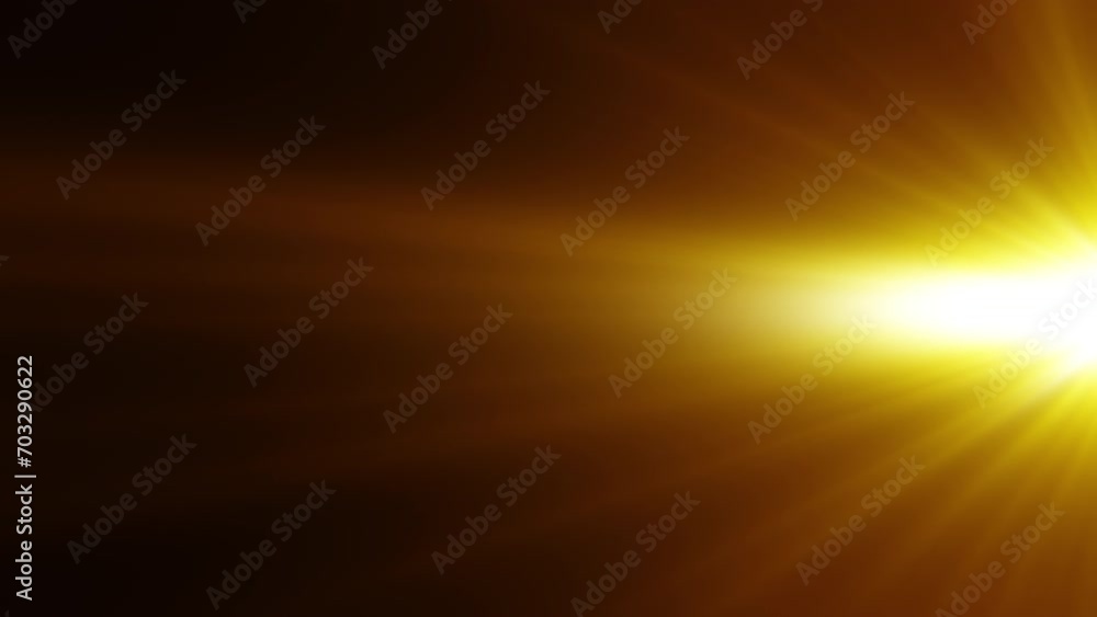 Abstract gold optical lens flares shine light burst on right side ...