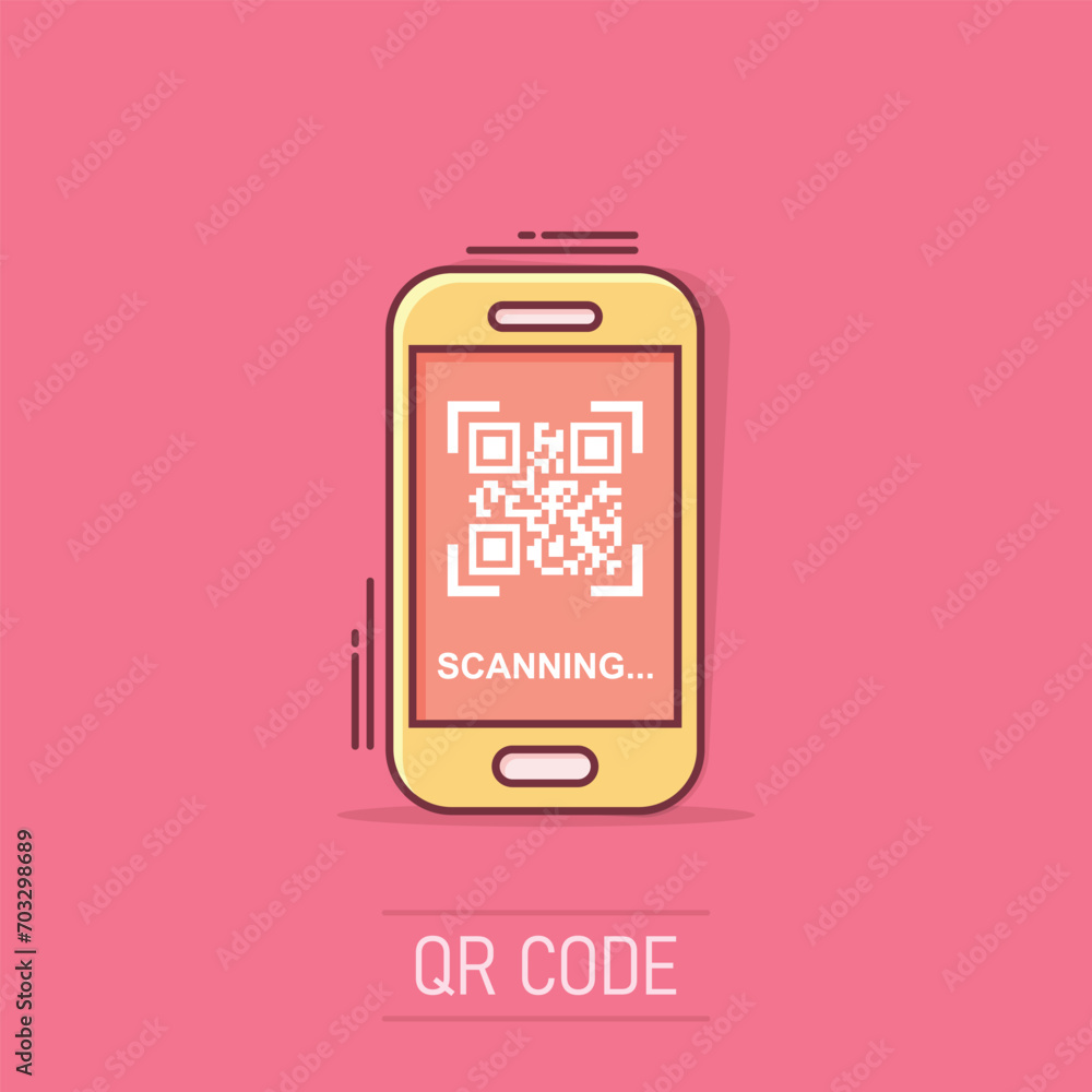Vecteur Stock Qr code scan phone icon in comic style. Scanner in ...