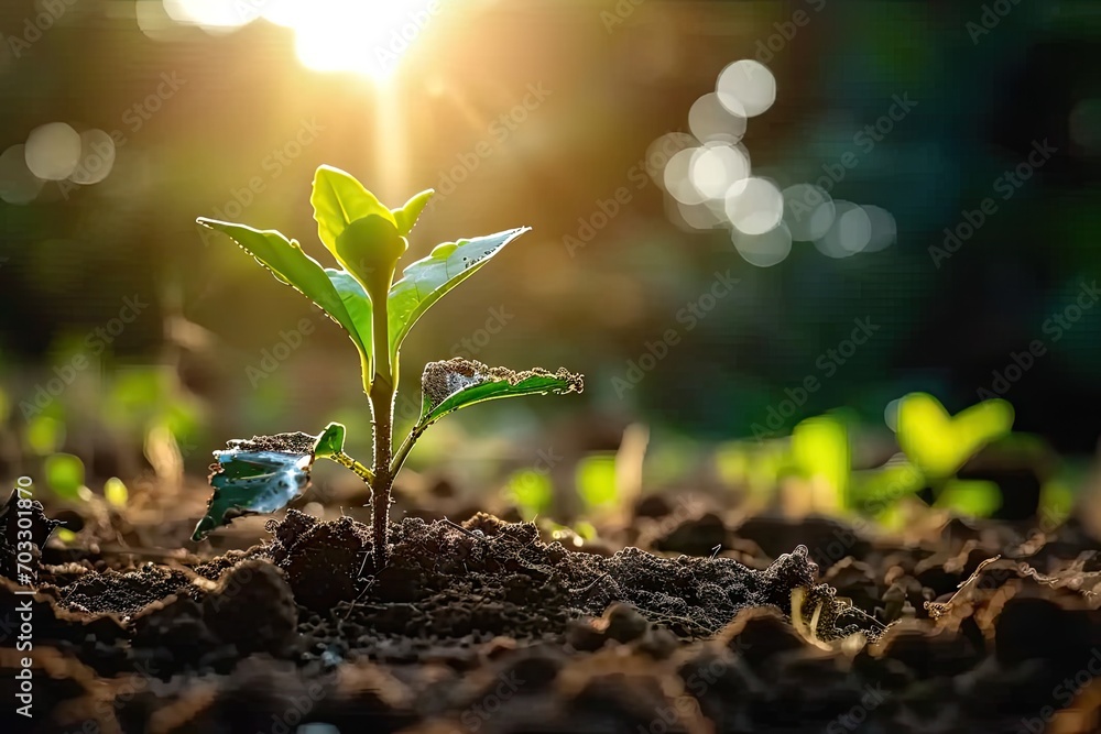 Nurturing nature promise young seedling sprouting from rich fertile ...