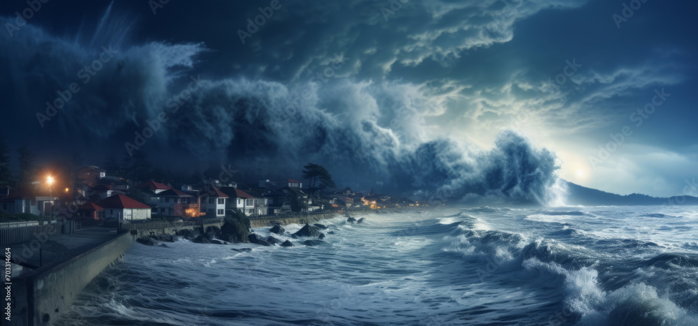 Tsunami destroys city shore, infrastructure and causing catastrophic ...