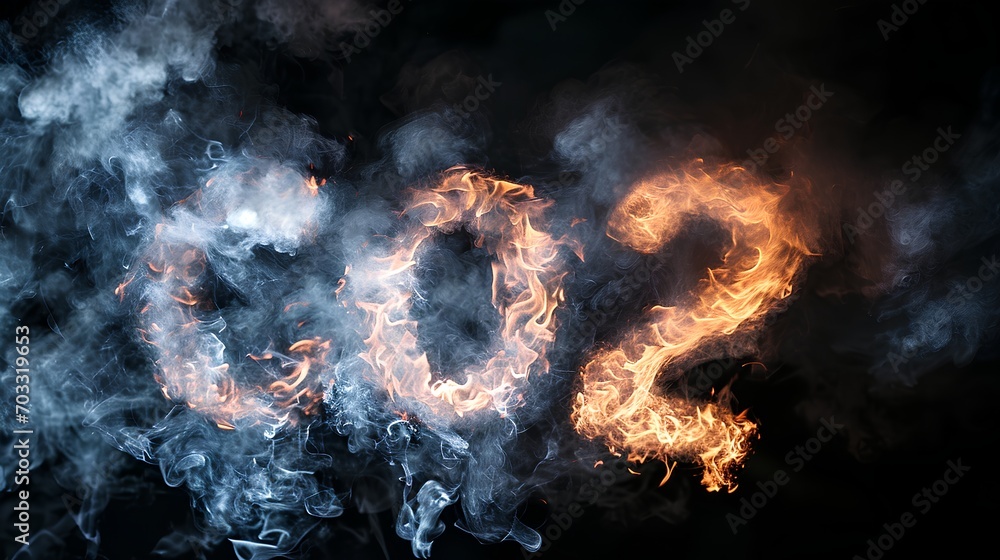 Dark, billowing smoke forming the letters CO2, symbolizing the harmful ...