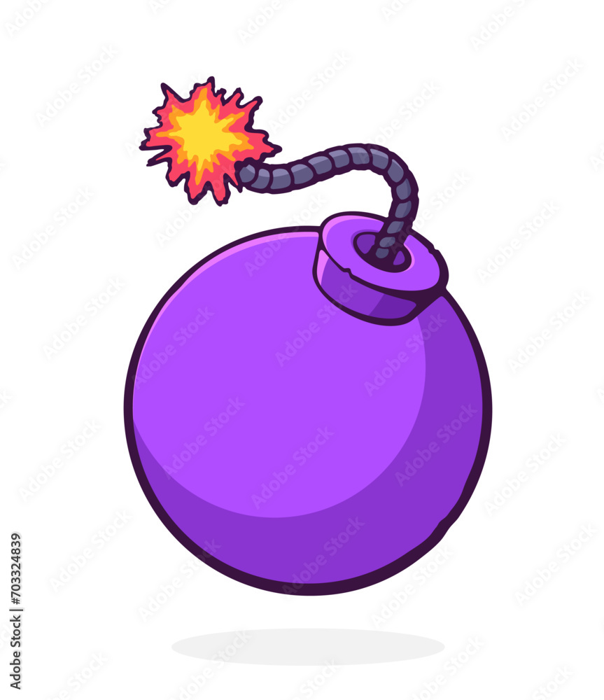 Ball shaped bomb with a burning fuse rope. Vector illustration. Hand ...