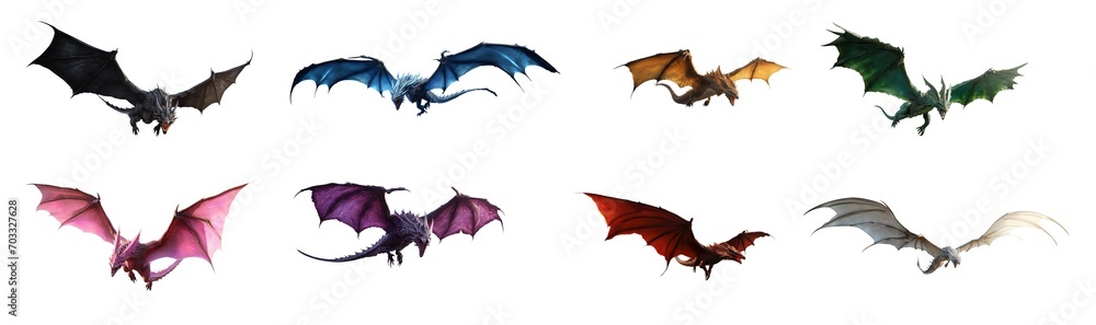 Set of dragons in flight - various colors - mythological creature ...