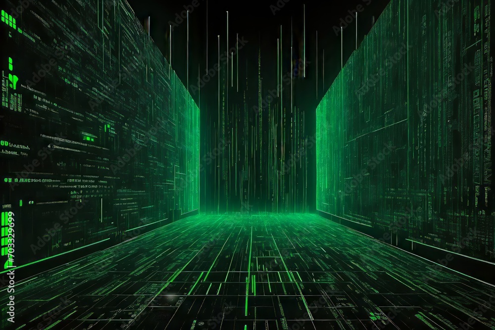 Fotka „Digital Matrix Binary Code and Symbols Streaming Down Background ...