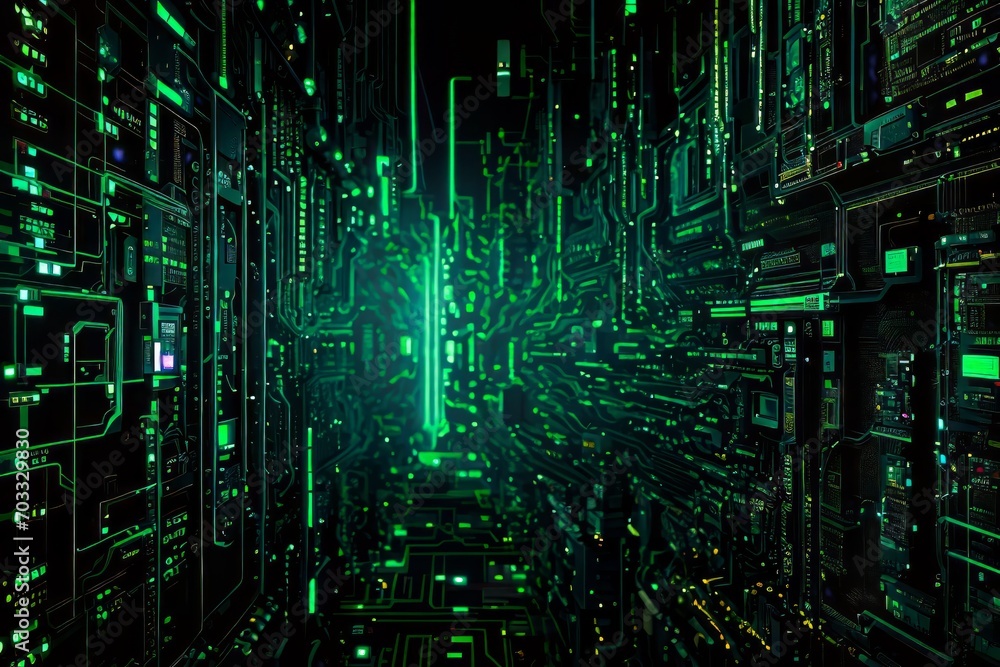 Digital Matrix Binary Code and Symbols Streaming Down Background ...