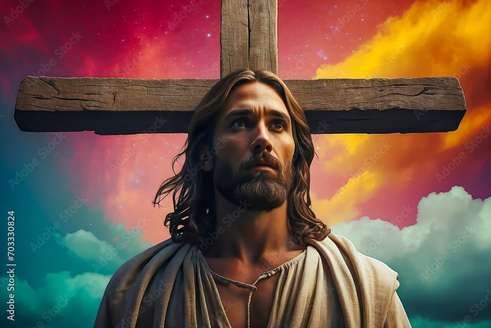 Illustration Portraying Jesus Christ on the Cross in a Surrealistic Style. Powerful ...