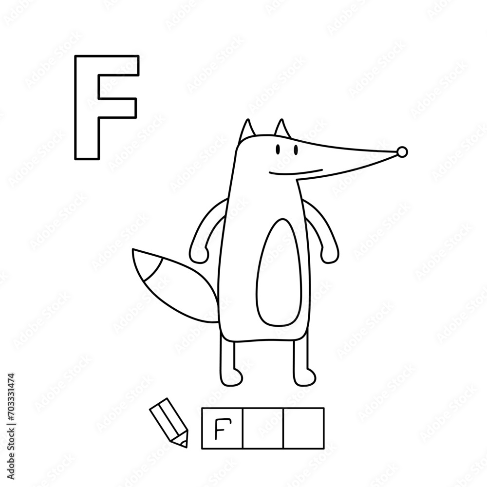 Cartoon fox coloring pages. Learning game for small children - write a ...