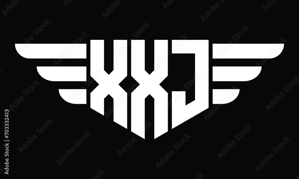 XXJ three letter logo, creative wings shape logo design vector template ...