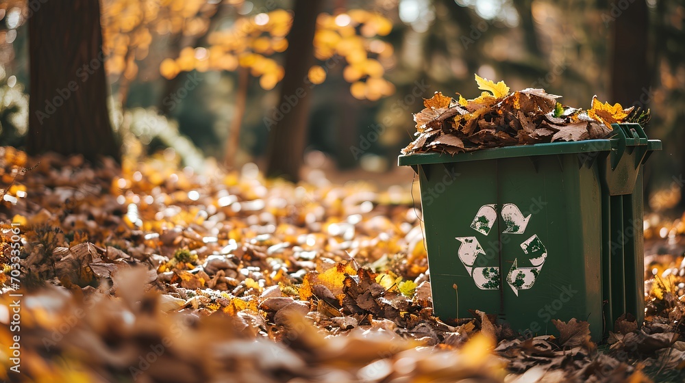 A green organic waste compost container featuring a prominent recycling ...