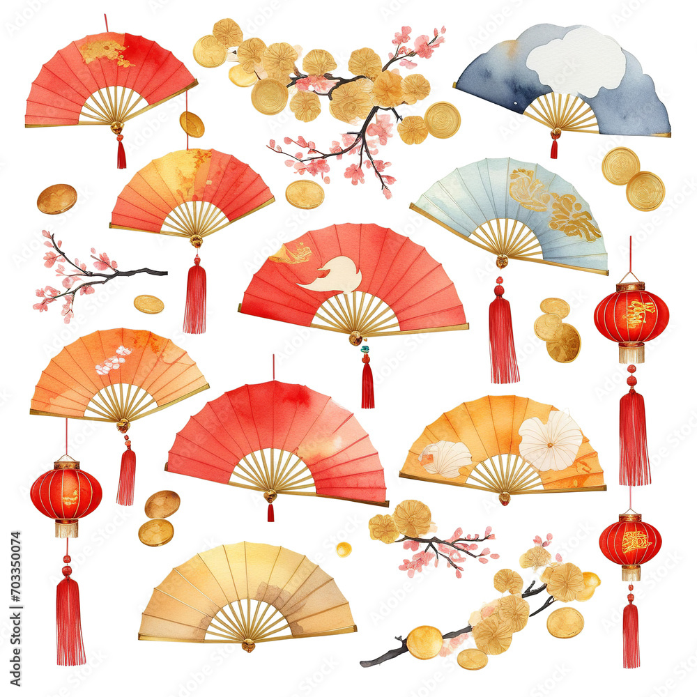 Eastern Culture Depicted Through Watercolor Elements On transparent ...