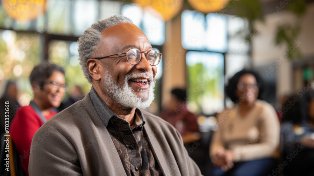 African American elder man in an indoor community event Stock Photo ...