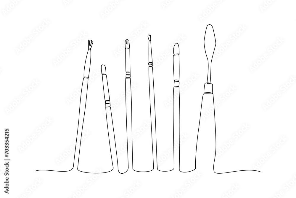 Continuous one line drawing painting tools. Stationery Concept. Single ...