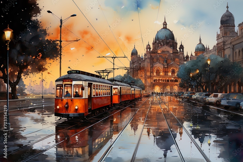 Views of Mumbai, India drawing in the style of colored pencil and ...