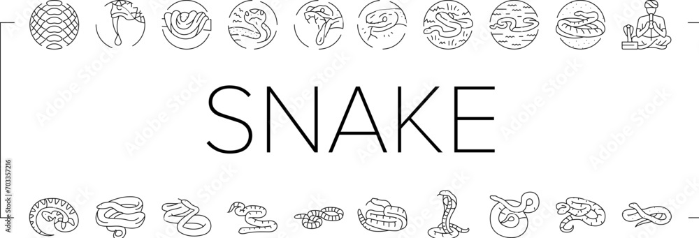 snake black serpent viper cobra icons set vector. python anaconda ...