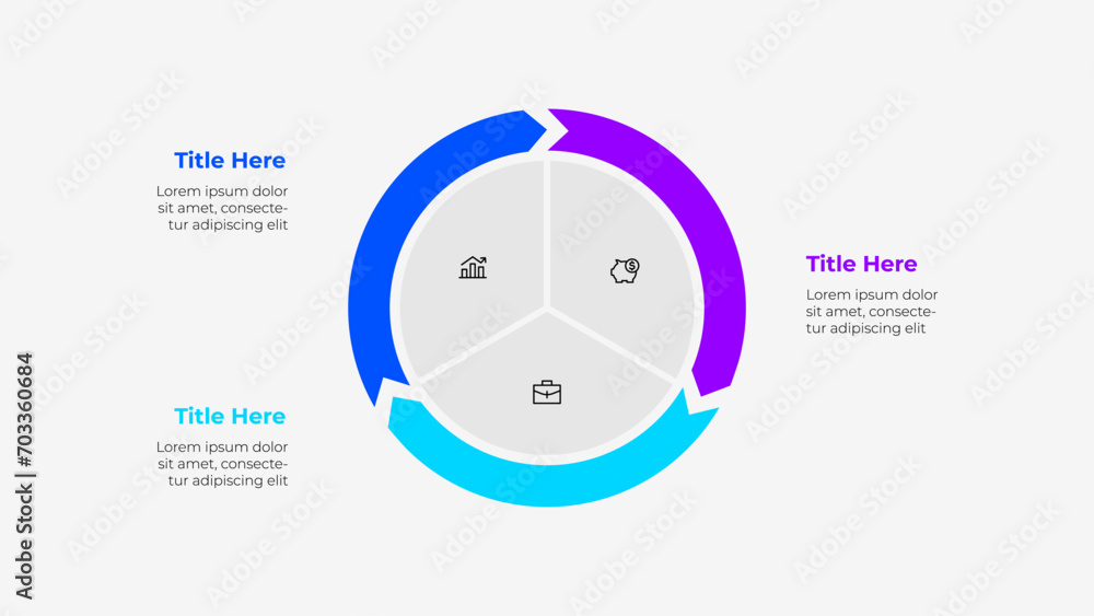 Pie chart diagram divided into 3 parts. Cycle arrows infographic ...