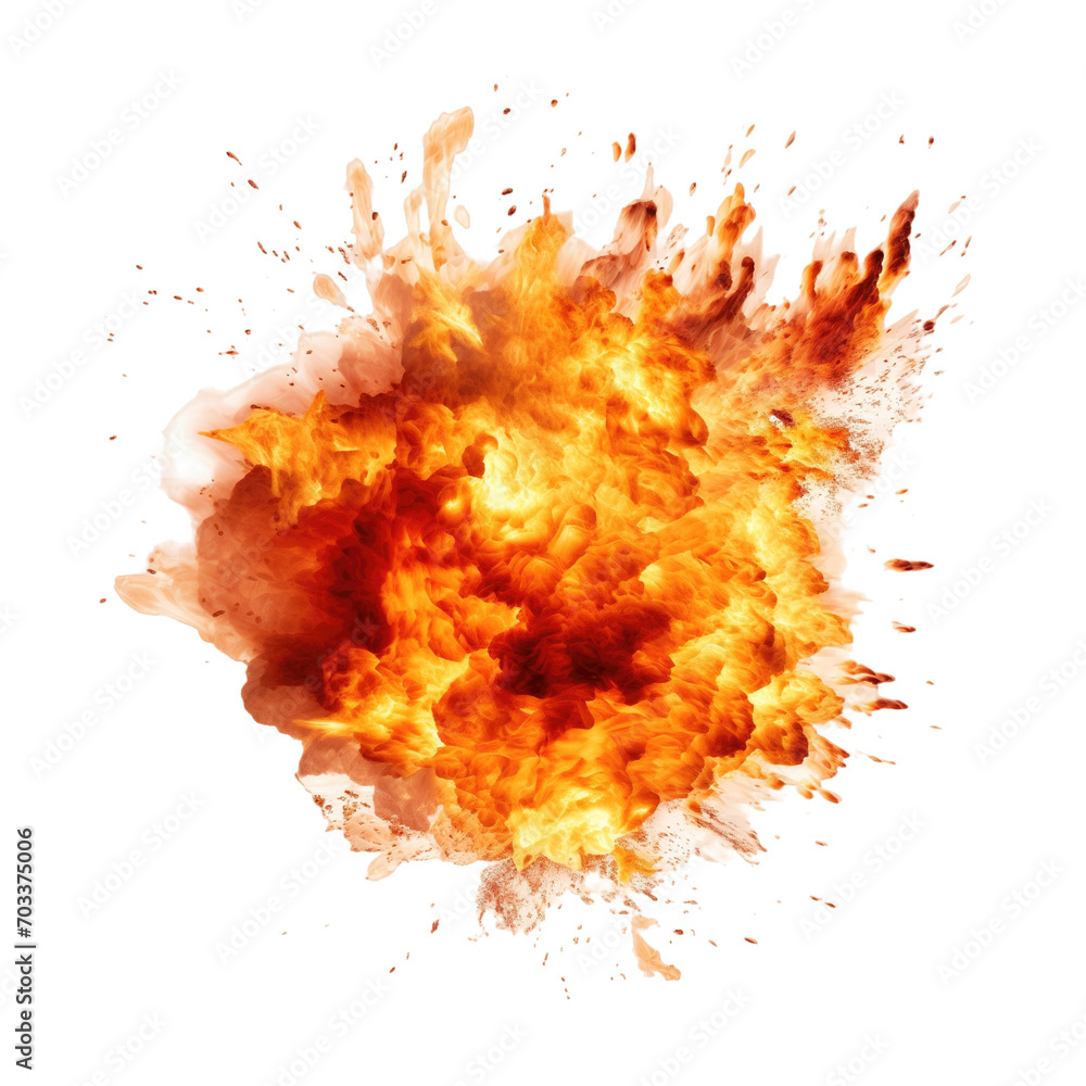Explosive burst of fire and flames isolated on transparent background ...