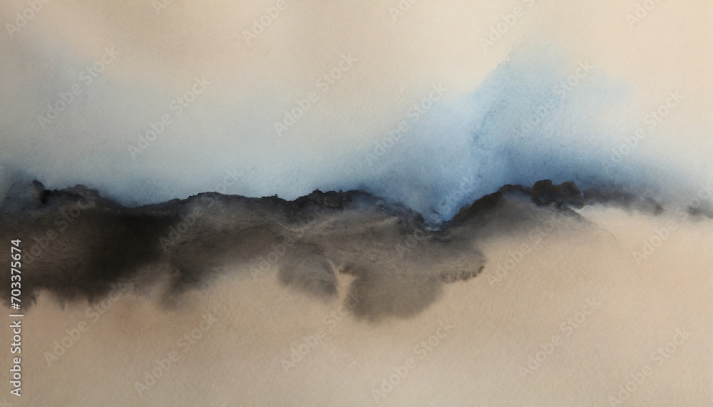 ink watercolor hand drawn smoke flow stain blot landscape on wet paper ...