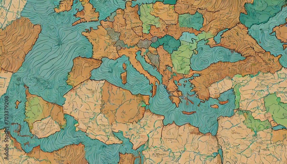 vector vintage topography contour outline map with relief elevation ...