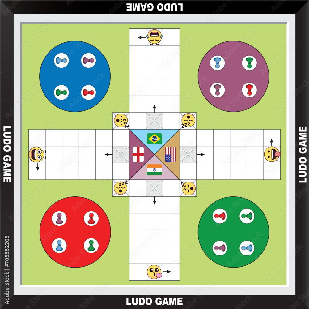 HAPPY FAMILY READY PRINTABLE INDOOR GAME LUDO DESIGN BOARD Stock Vector ...