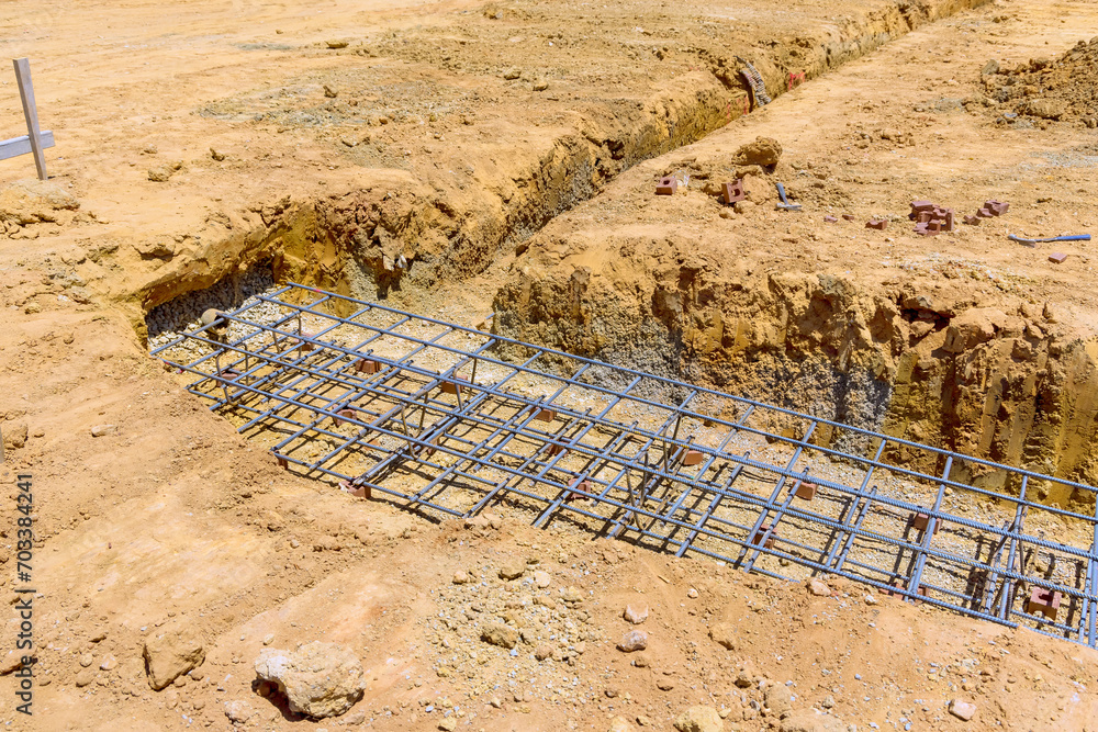 Earthworks, including digging an earthen trench for foundations pouring ...
