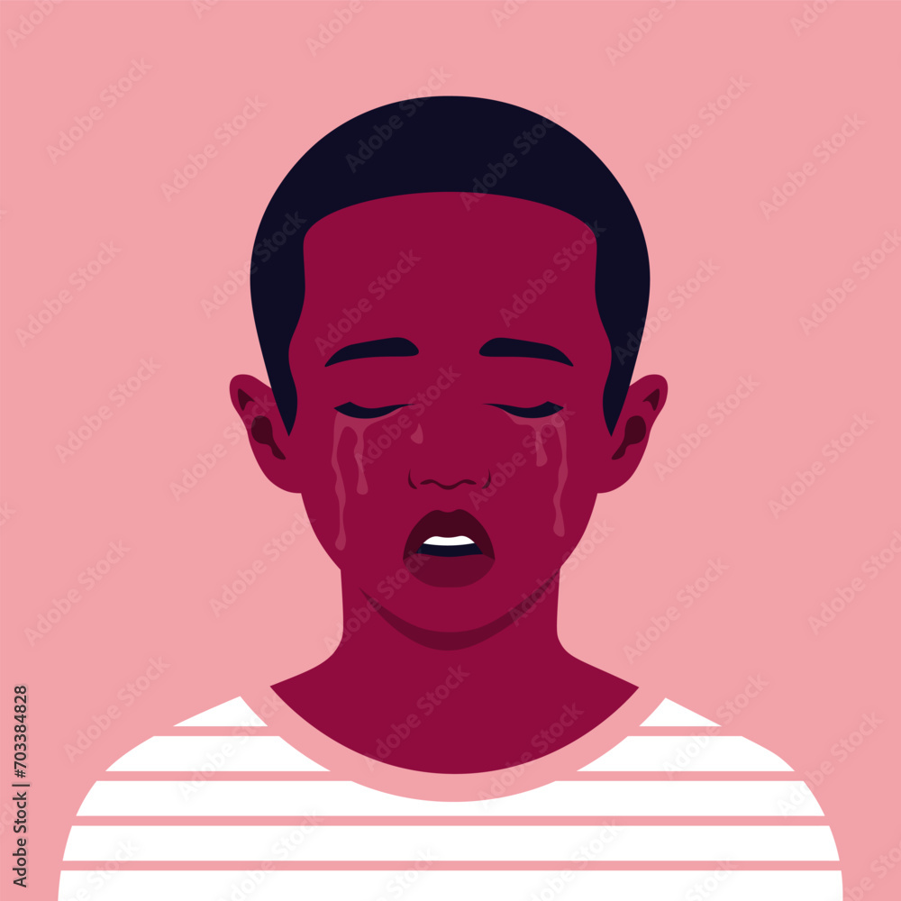 Portrait of a crying African boy. A face of a child. School bullying ...