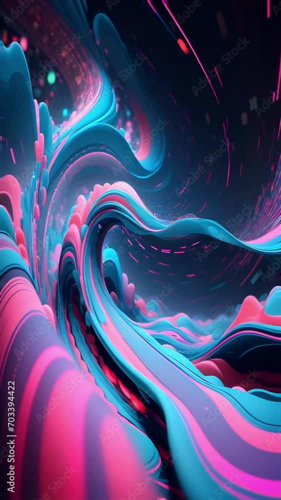 Futuristic, psychedelic footage of abstract swirl of teal and pink ...