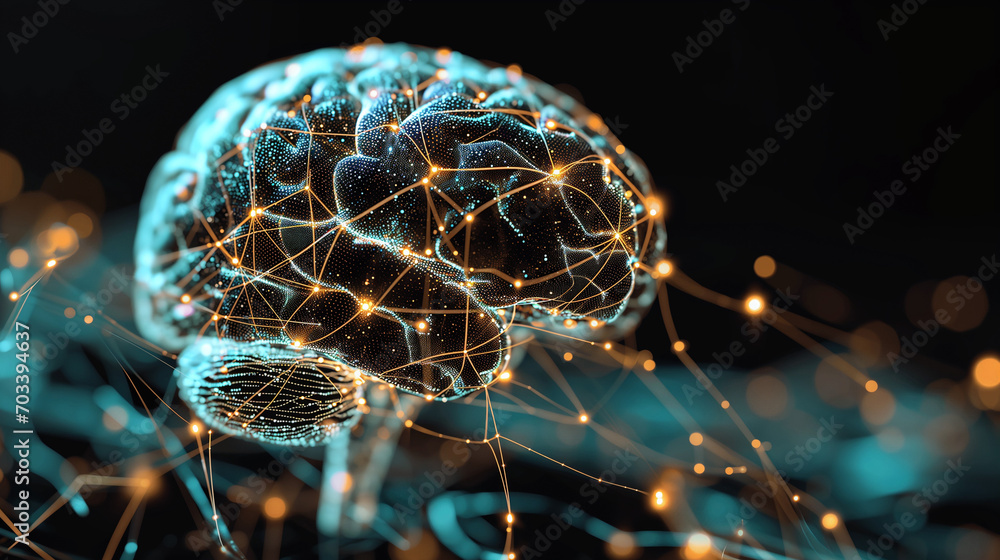 3D illustration concept of brain augmented reality integration with AI ...