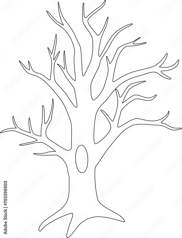 Tree without leaves with a hollow - vector linear picture for coloring ...