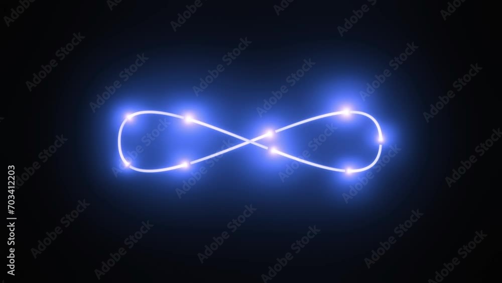 Neon infinity sign. 3D render seamless loop animation. Abstract ...