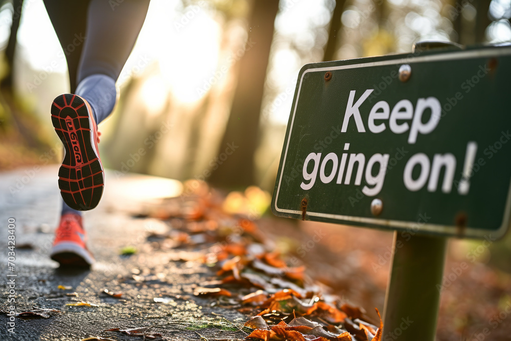 Keep going on concept image with sign with written words keep going on ...