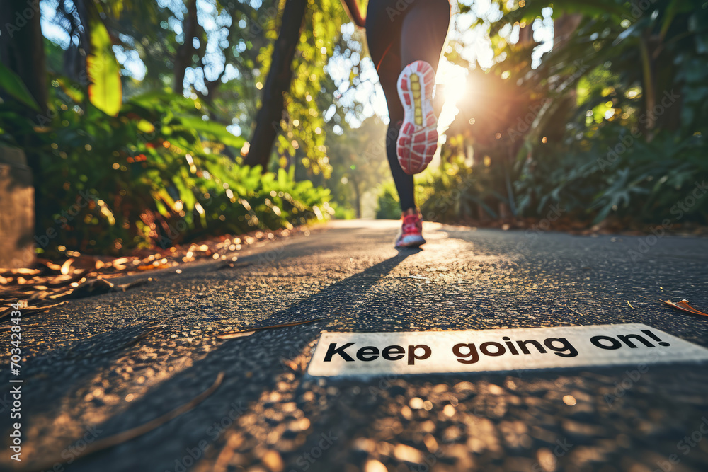 Keep going on concept image with sign with written words keep going on ...