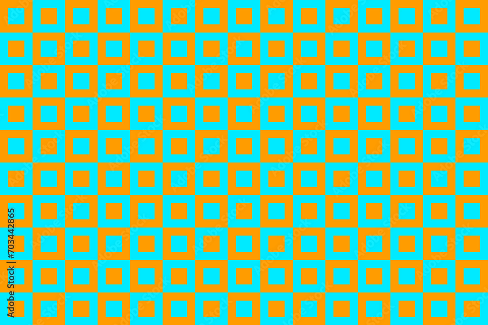 Checkered pattern with orange squares with blue outlines and blue ...