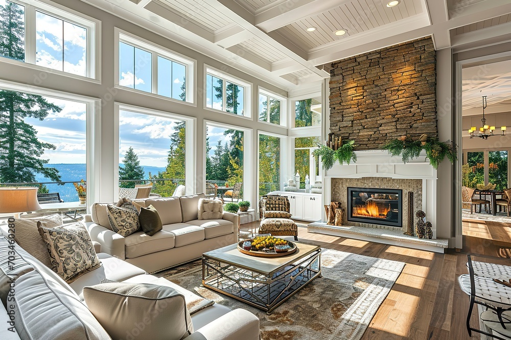 Beautiful living room interior in new luxury home with open concept ...