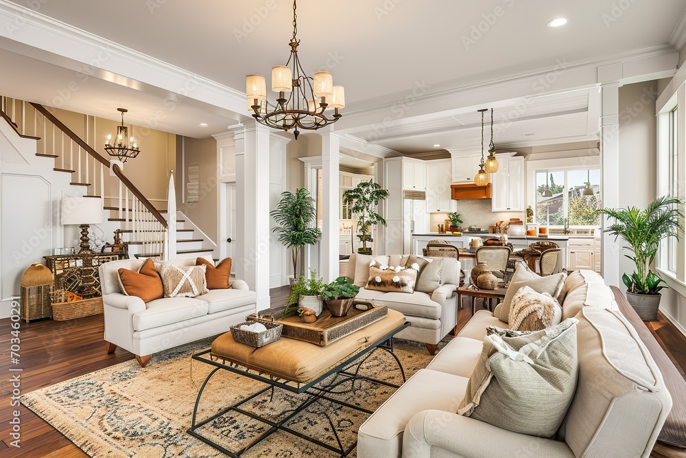 Foto de Beautiful living room interior in new luxury home with open ...