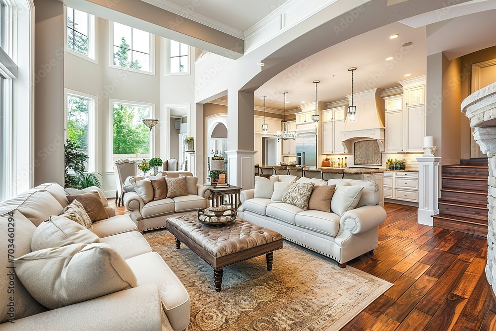 Beautiful living room interior in new luxury home with open concept ...