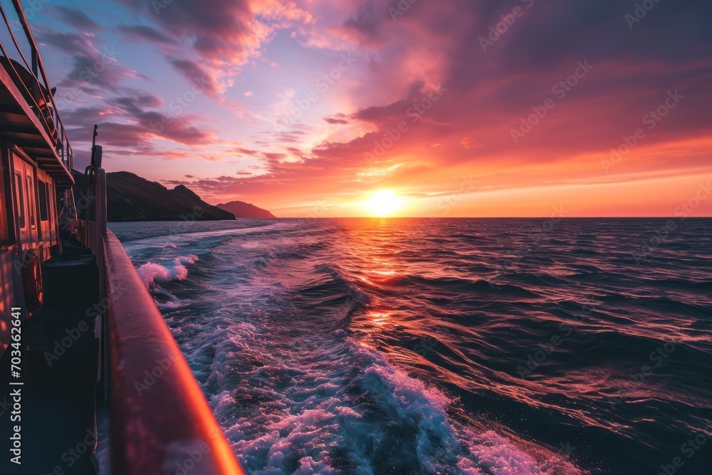 Un coucher de soleil sur la mer à bord d'un bateau de plaisance Stock ...