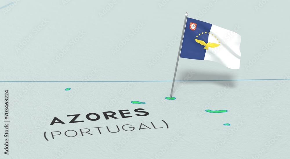 Azores Islands, Portugal - national flag pinned on political map - 3D ...