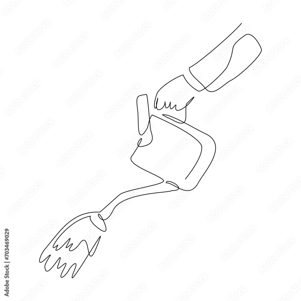 Continuous single line sketch drawing of watering can gardening and ...
