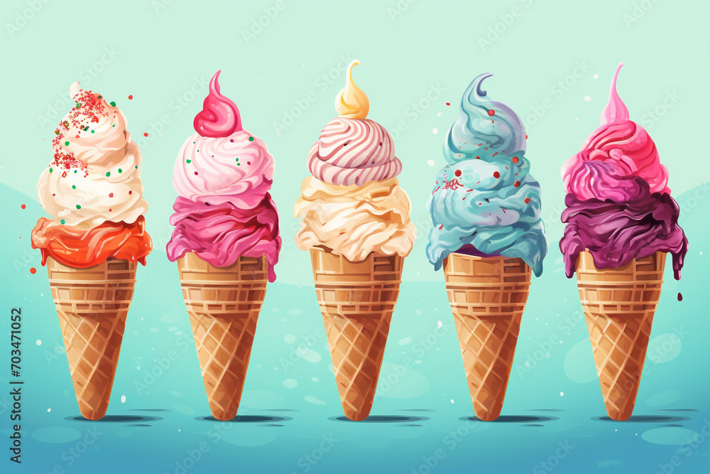 illustration of an ice cream set. Different types and tastes of cold ...