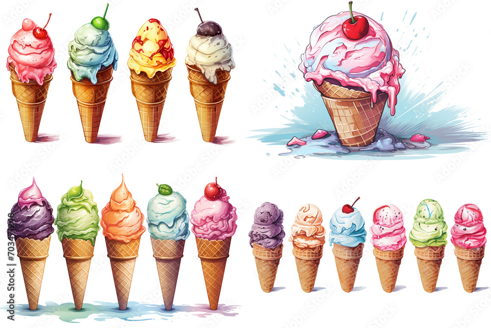 illustration of an ice cream set. Different types and tastes of cold ...