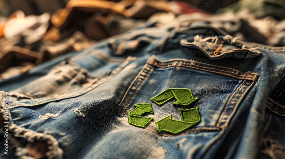 An assortment of eco-friendly garments featuring a recycle symbol ...