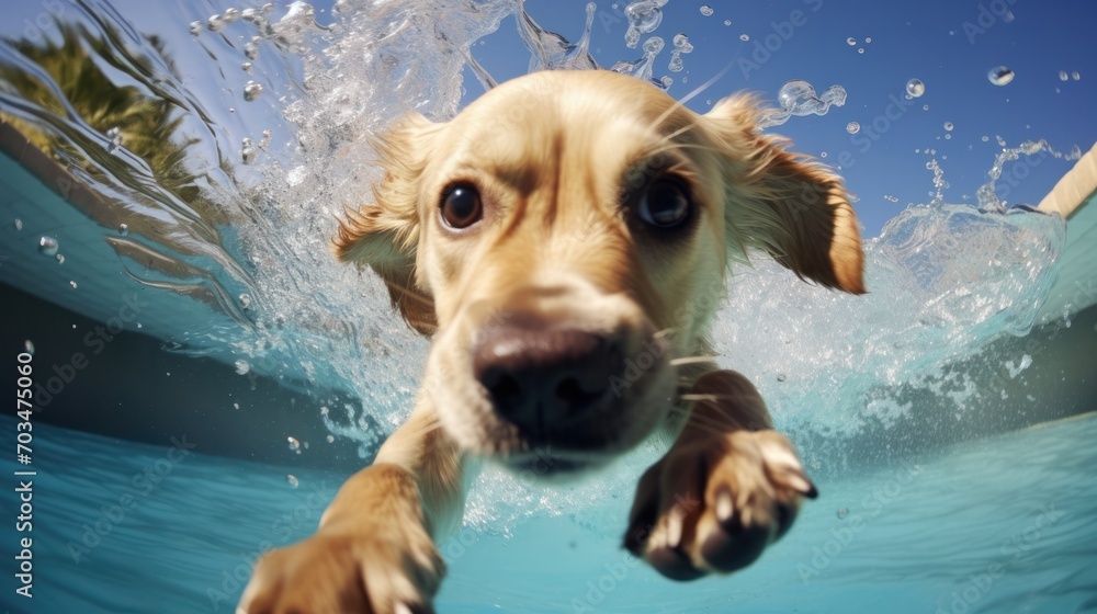 Funny underwater picture of puppies in swimming pool playing deep dive ...